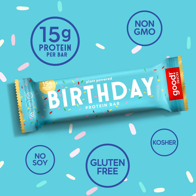 good! snacks birthday cake plant based protein bar