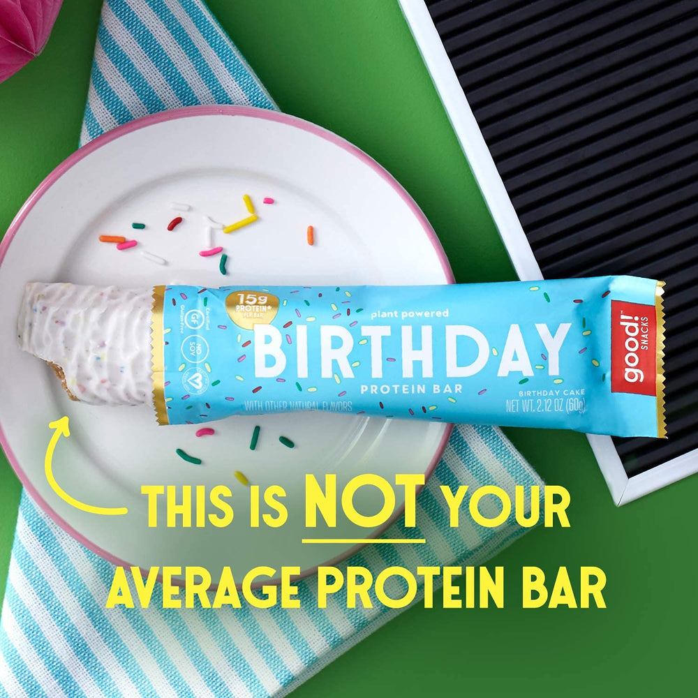 good! snacks birthday cake plant based protein bar
